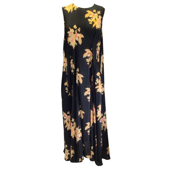 Raey | Dresses | Raey Black Multi Floral Printed Long Silk Day Dress ...